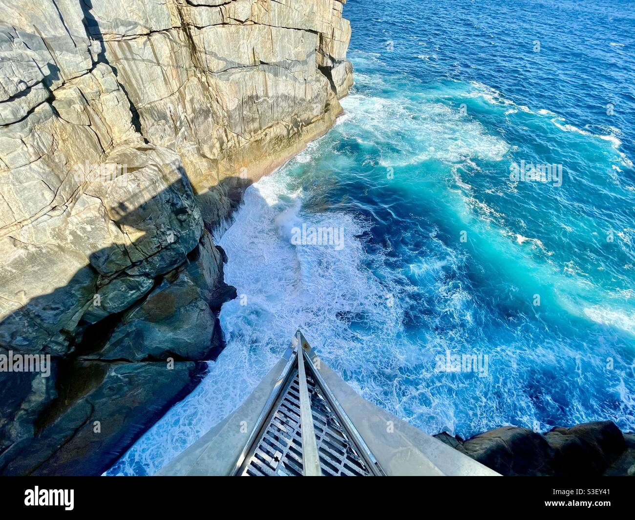 Cantilevered viewing platform at the Gap cliff of granite rock in ...