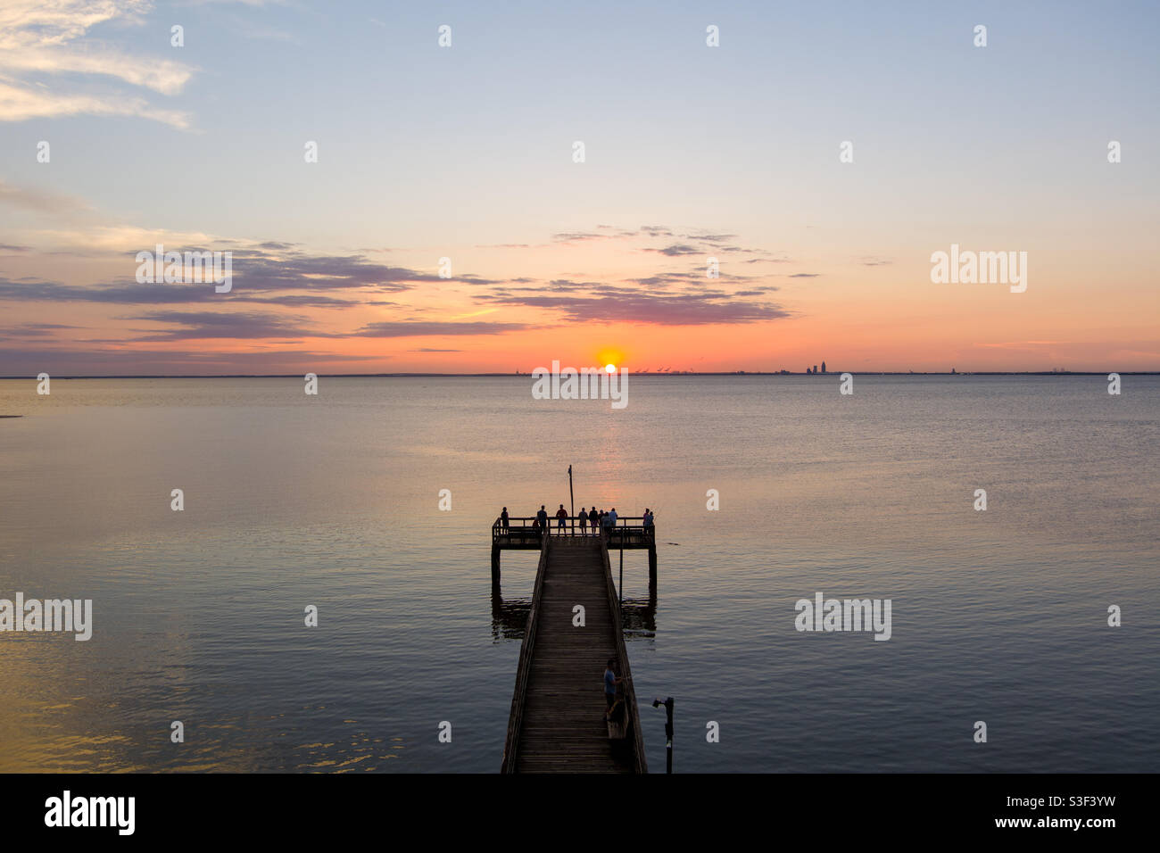 Aerial view of a pier at sunset Stock Photo - Alamy