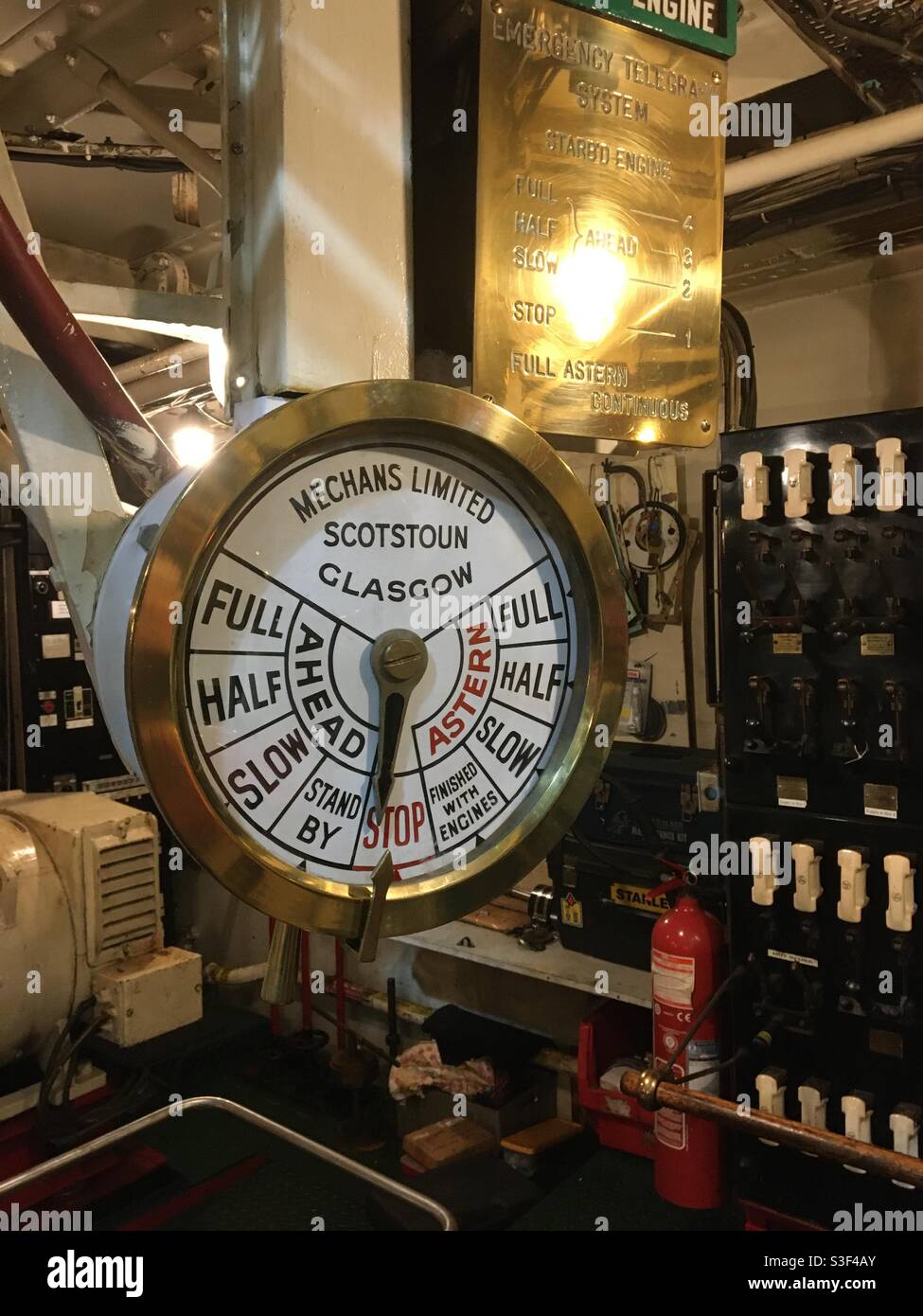 old fashioned Ship speed control telegraph dial gauge in the engine ...