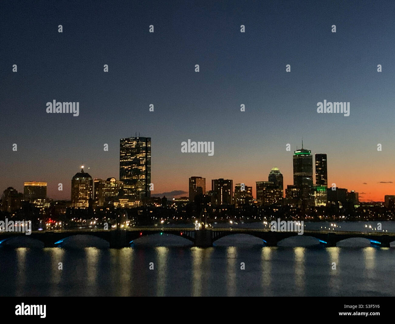 The skyline at sunset, Boston, Massachusetts, United States Stock Photo ...