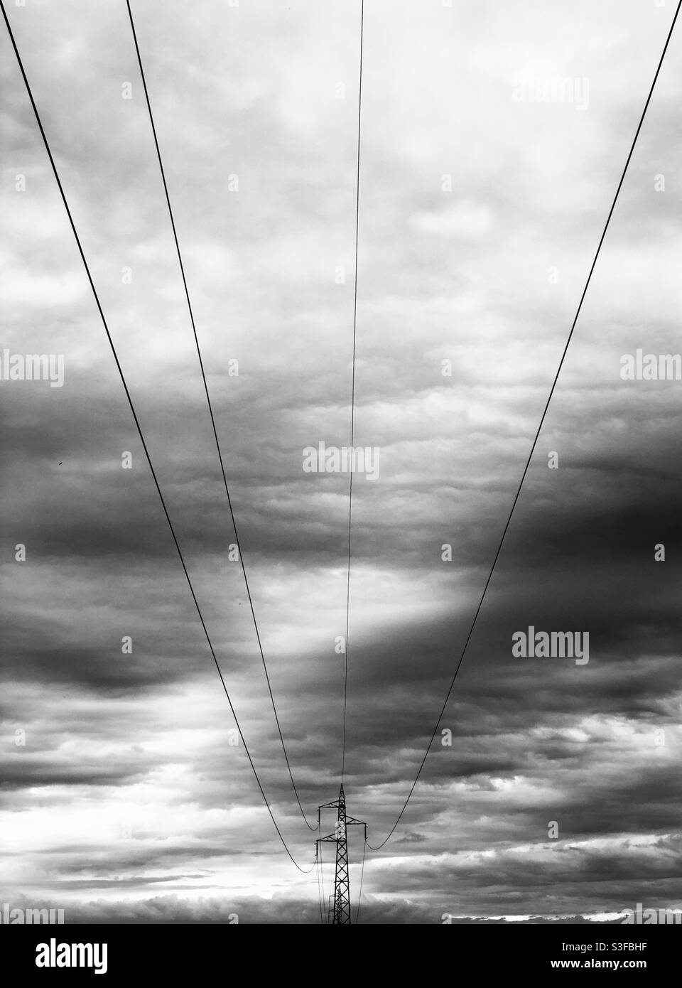 wire wires sky high voltage pylons Stock Photo - Alamy