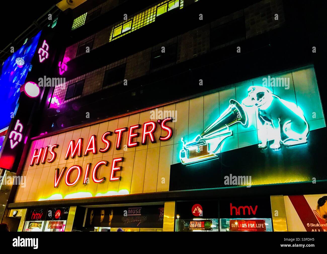 HMV neon shop sign, Oxford Street Stock Photo - Alamy