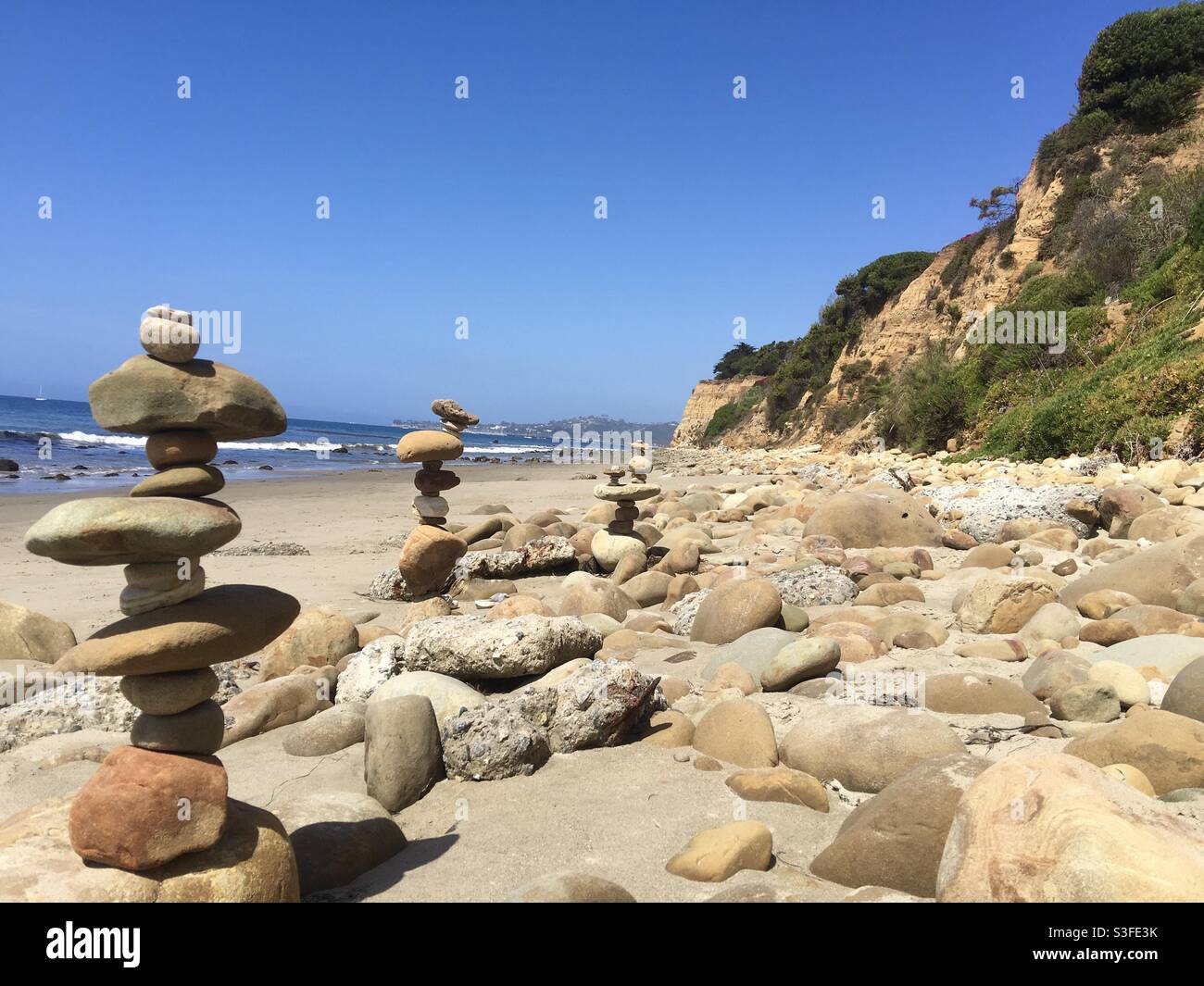Stacked rocks at Butterfly Beach in Montecito, Santa Barbara County ...