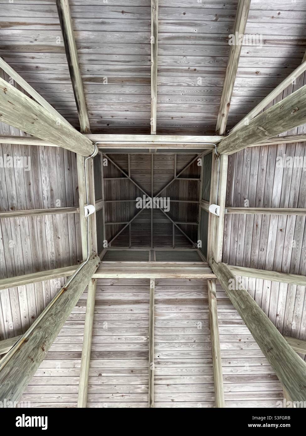 Perspective looking up at a wooden ceiling Stock Photo - Alamy