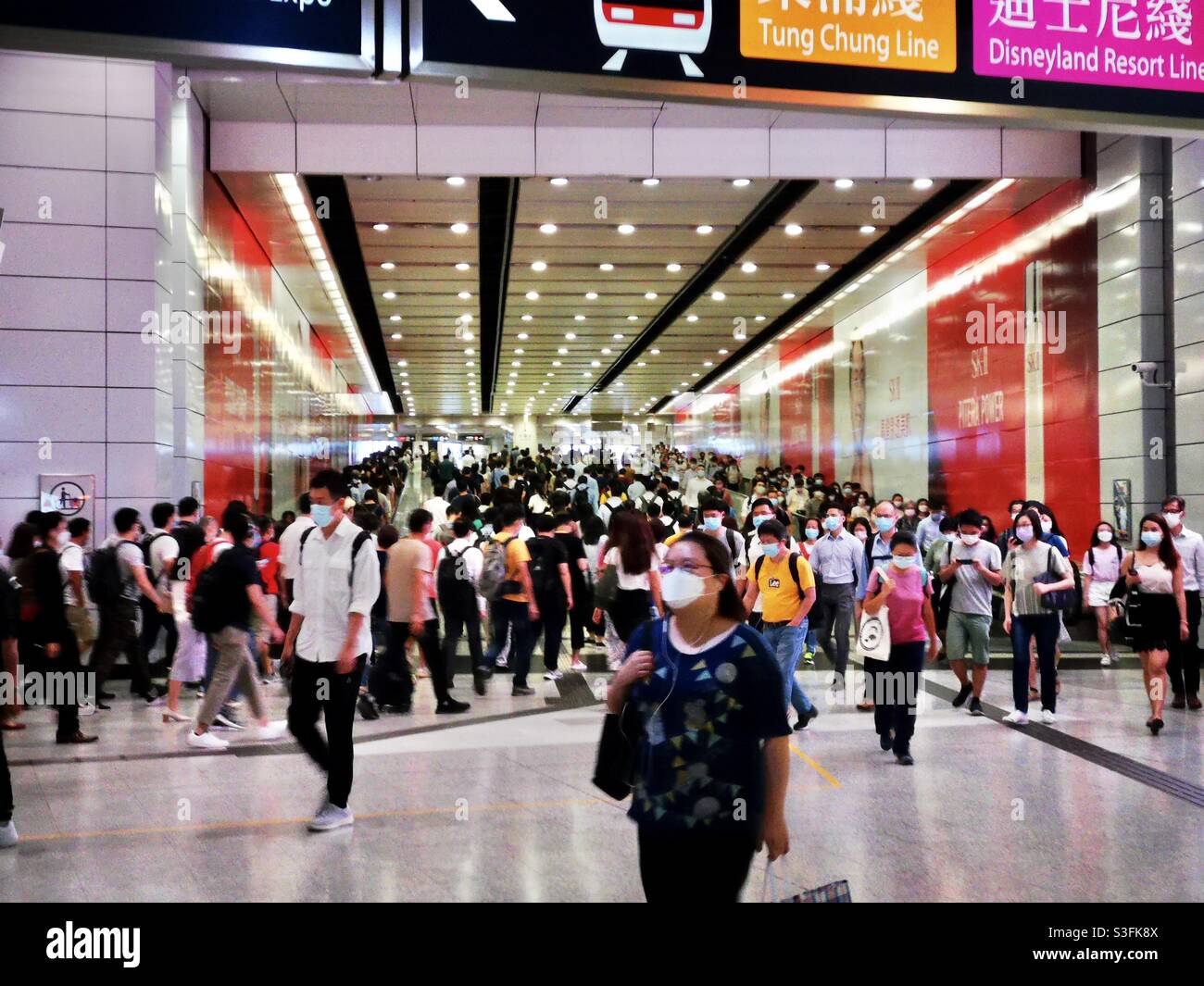 Morning rush in the underground passages in Central district in Hong ...
