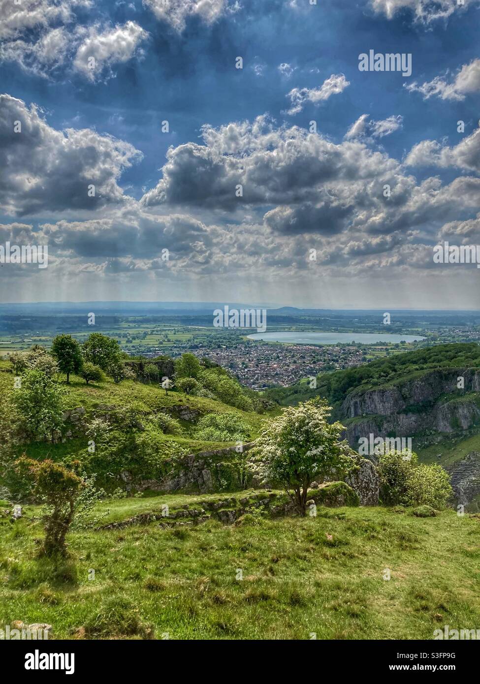 Cheddar reservoir view from the top of Cheddar Gorge, Somerset Stock ...