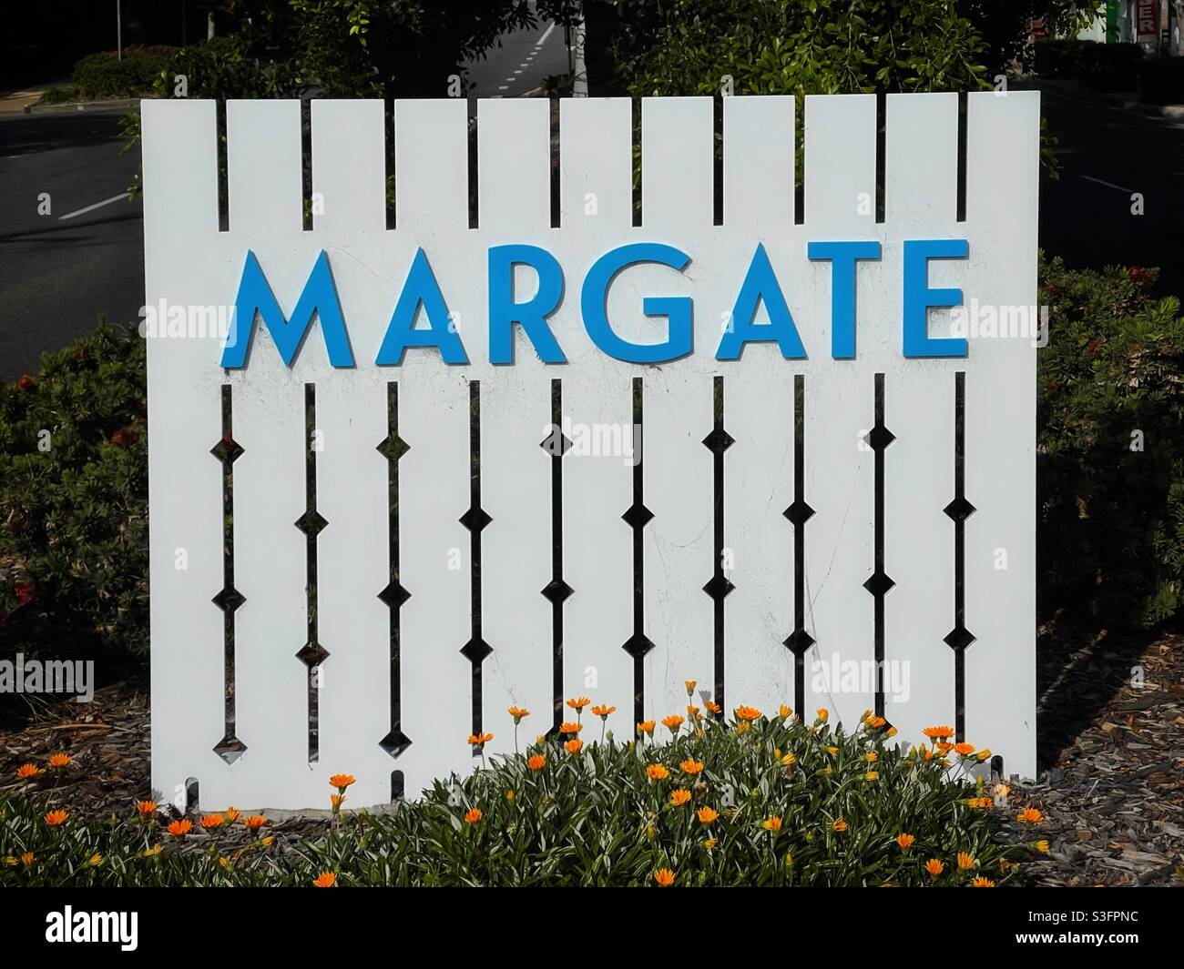 Sign marking the boundary of Margate, Queensland, Australia Stock Photo ...