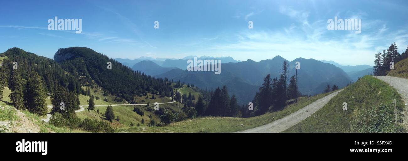 Beautiful panoramic landscape in the German Bavarian mountain range of ...