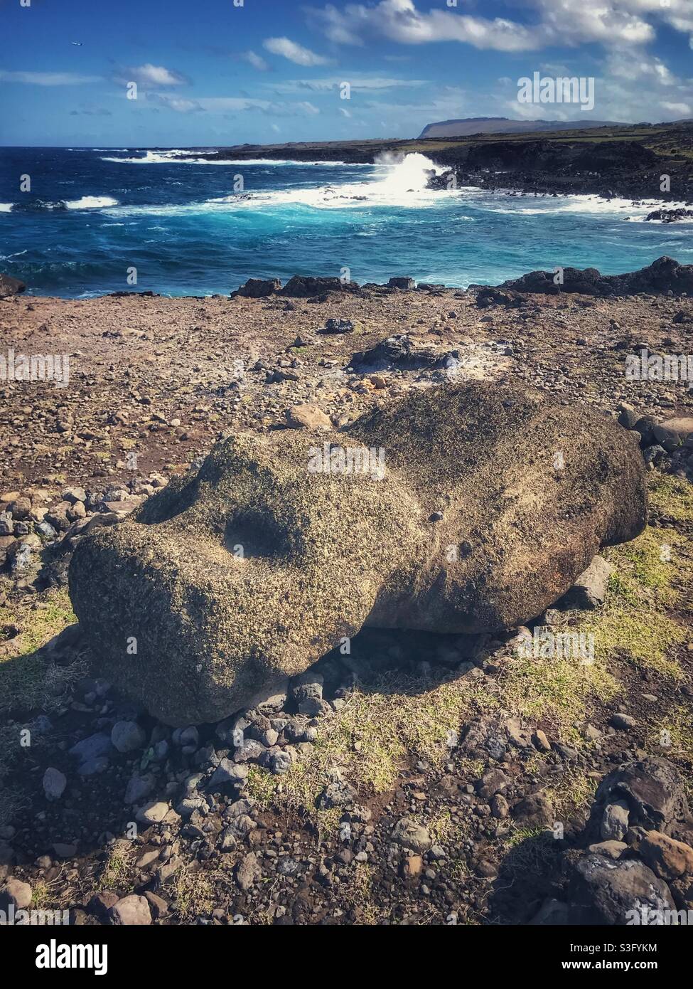 Fallen Moai laying on its back, Easter Island, Chile Stock Photo - Alamy