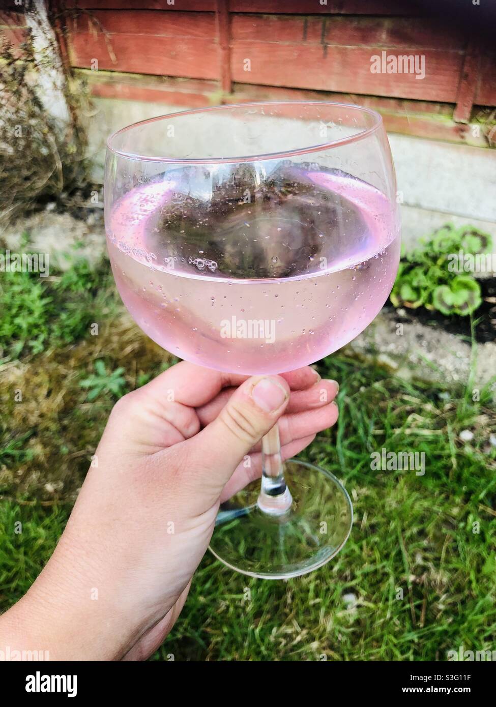 Pink gin in gin glass Stock Photo - Alamy