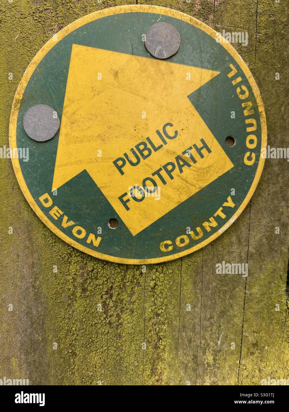 Weathered Devon circular footpath sign Stock Photo - Alamy