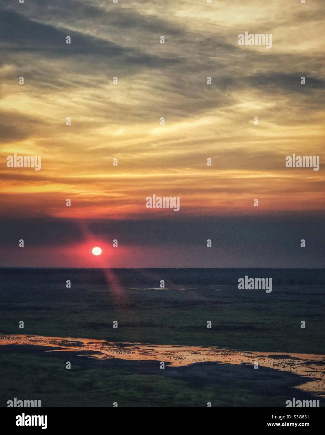 Sunset view over the Nadab floodplain from the Ubirr Rock lookout point in Kakadu National Park ...