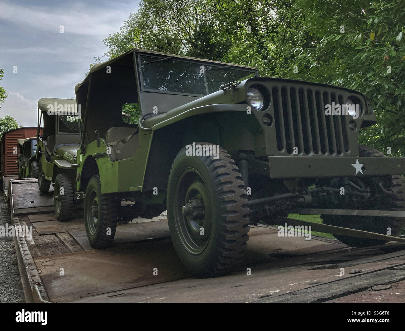 World War 2 Willys Jeeps on a train Stock Photo - Alamy