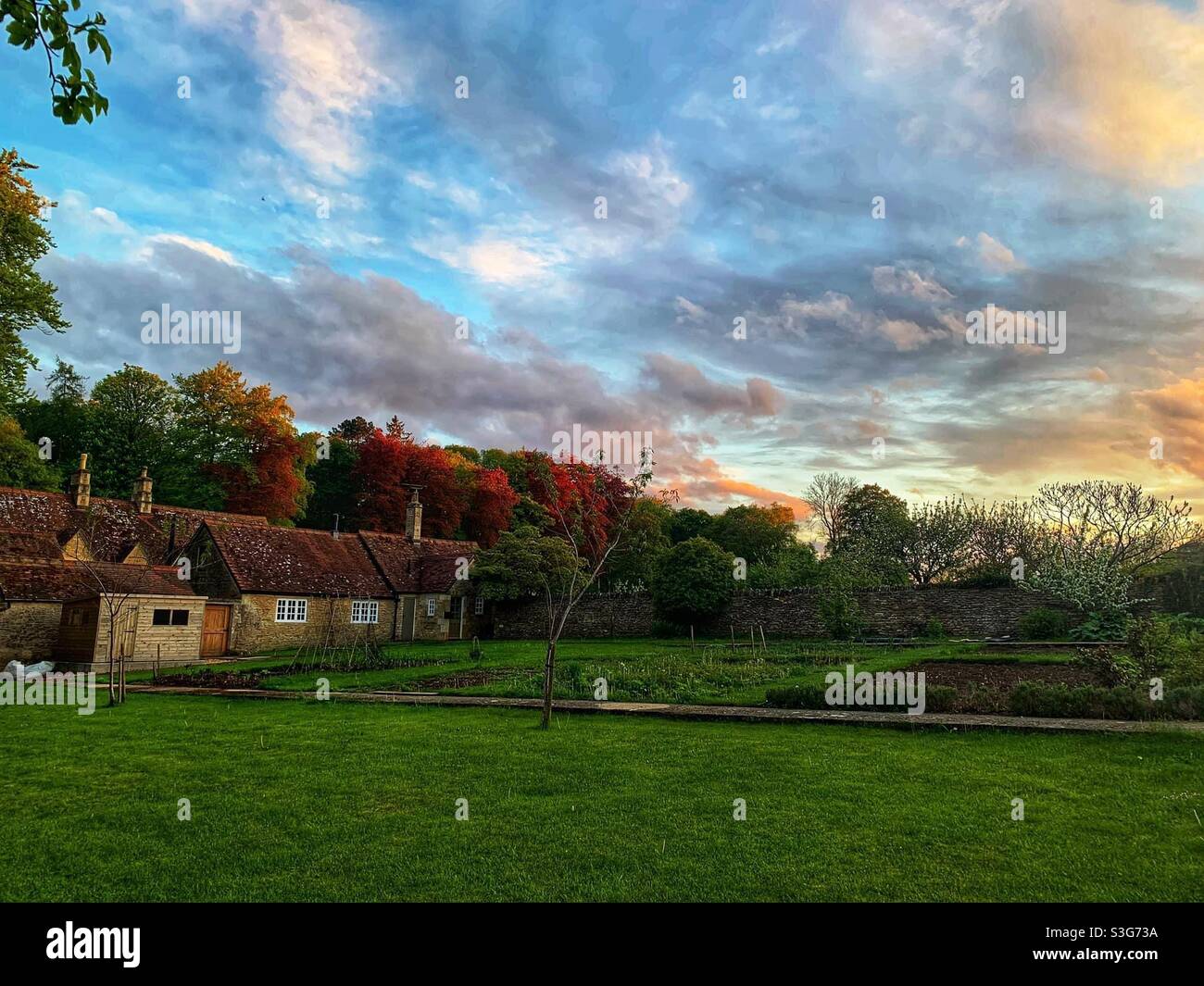 The cottage gardens in Quarwood, Stow on the Wold, Cotswolds, England ...