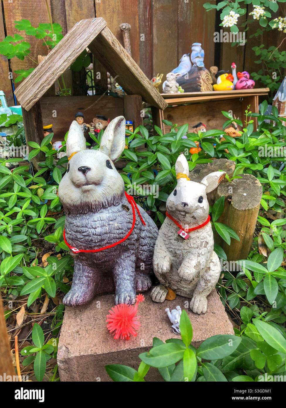 Garden bunny statues create a whimsical environment Stock Photo - Alamy