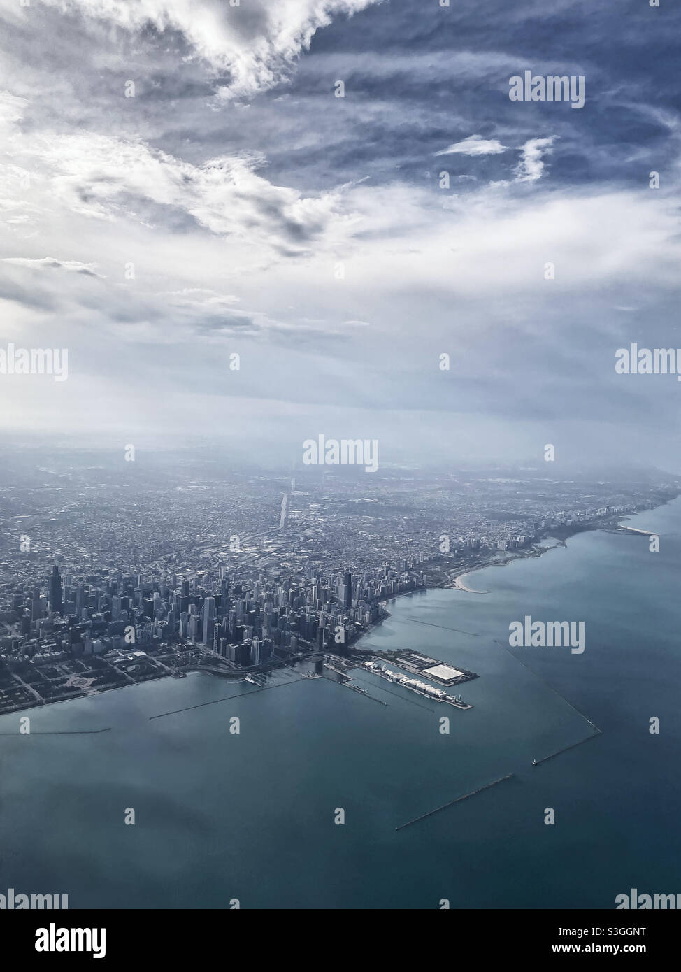 Chicago skyline from sky Stock Photo - Alamy