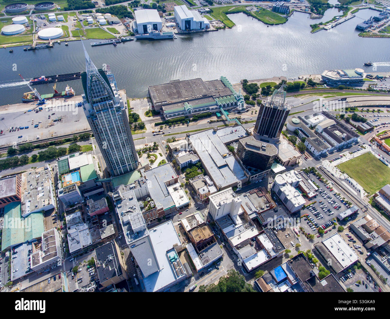 Aerial view of the port city Stock Photo - Alamy