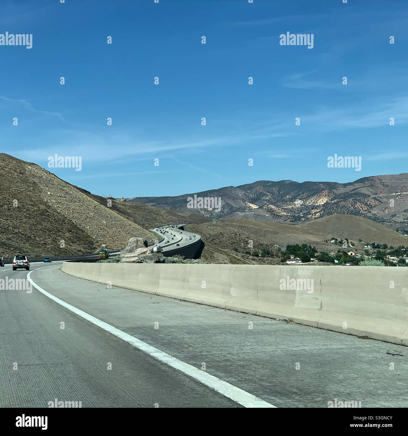 Driving north from Carson City towards Reno on Interstate-580, Nevada ...