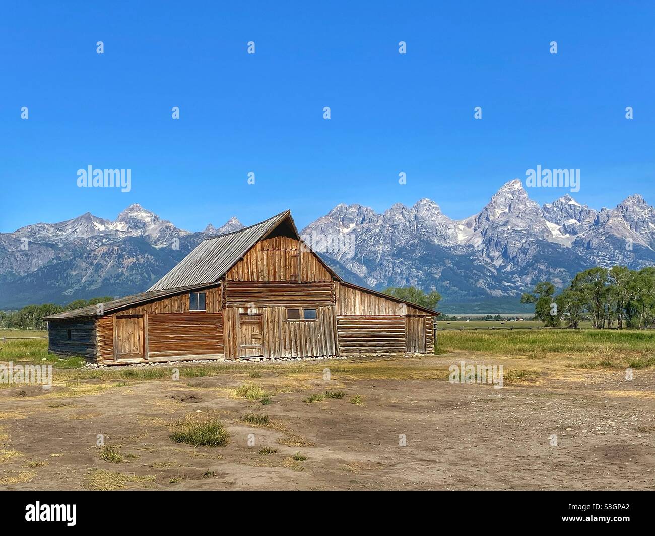 Famous barn on Mormons Row in Grand Teton National Park, Wyoming Stock ...