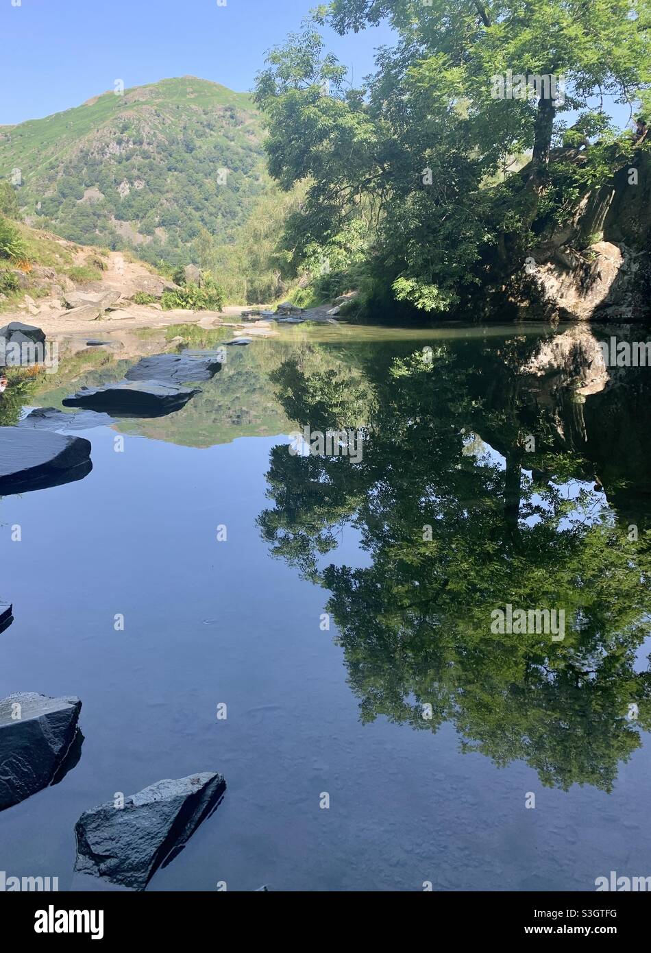 Rydal cave reflection Lake District Stock Photo - Alamy
