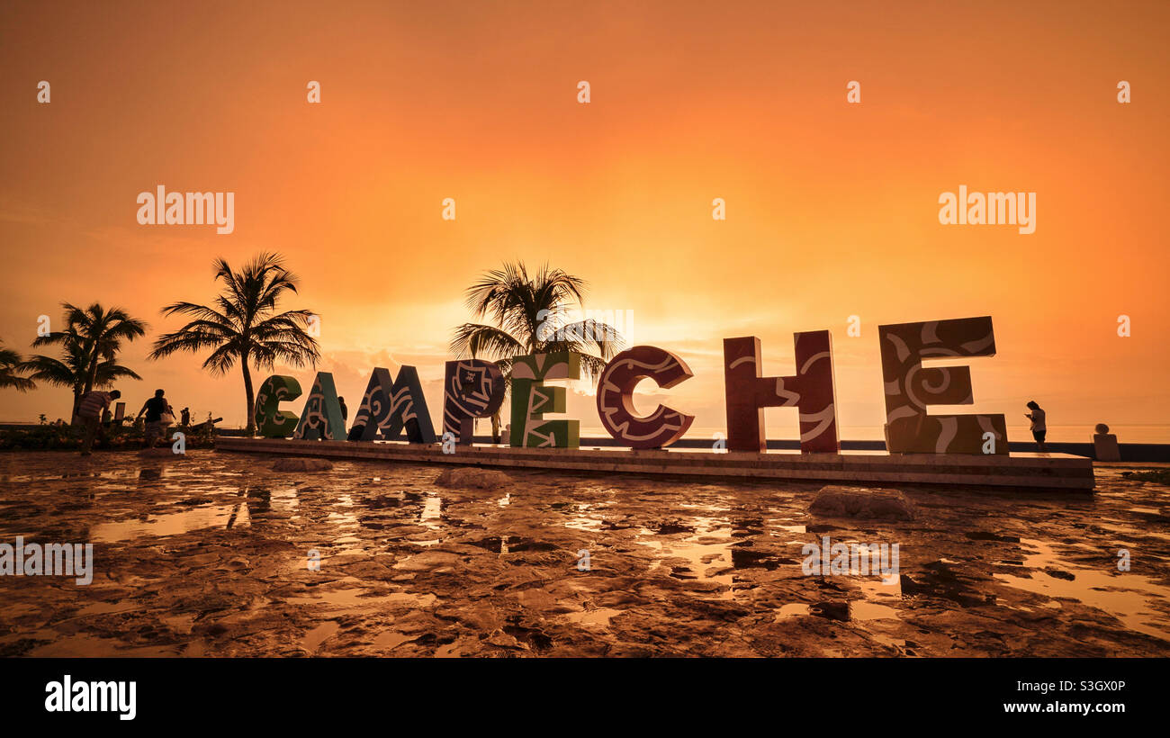 Campeche letters in the sunset of the day. Tourism place in Mexico ...