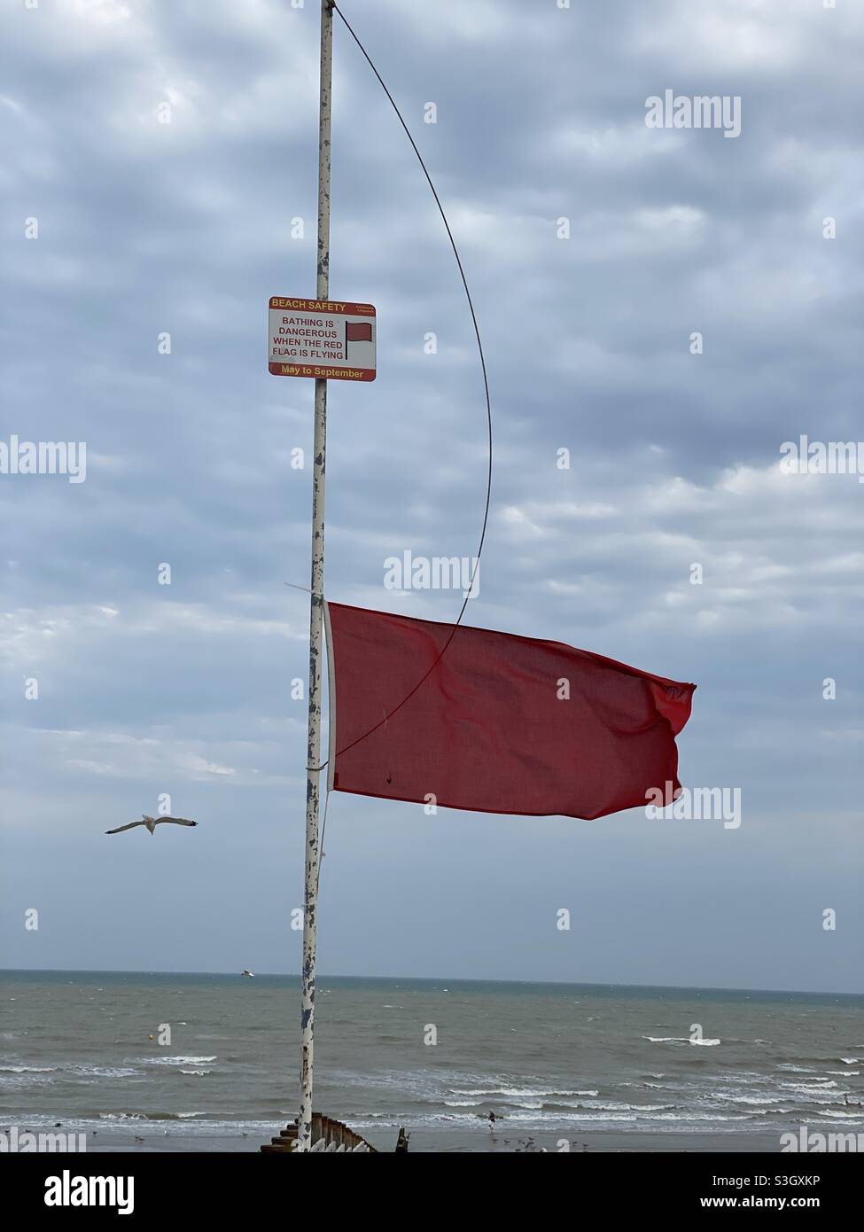 Red warning flag at beach Stock Photo - Alamy