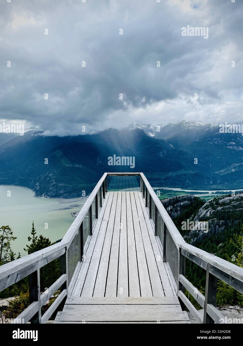 Chief overlook viewing platform overlooking the Howe Sound. Squamish ...