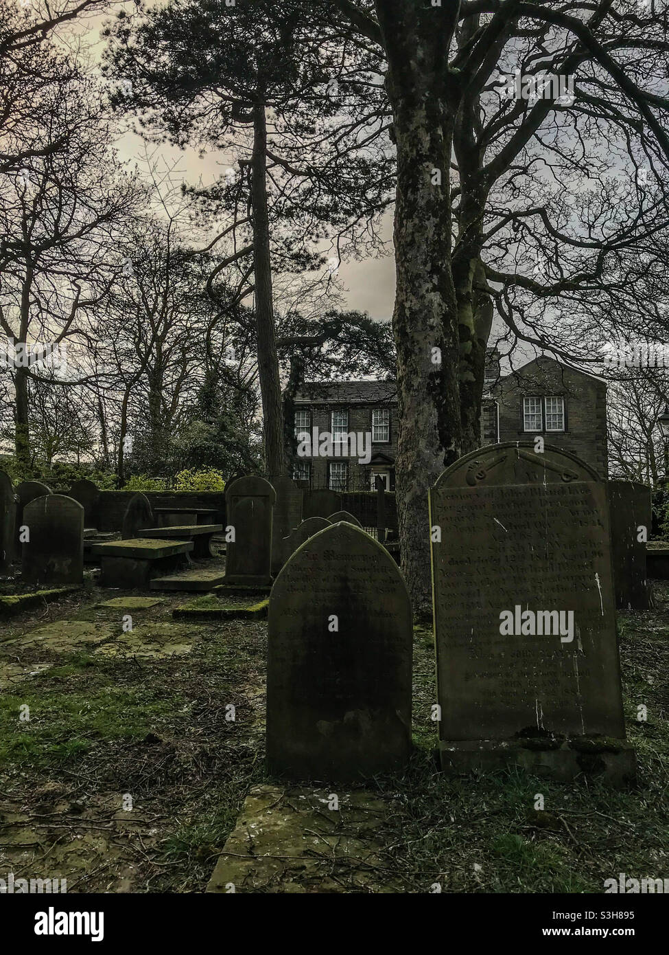 Bronte parsonage from graveyard, Howarth Stock Photo - Alamy