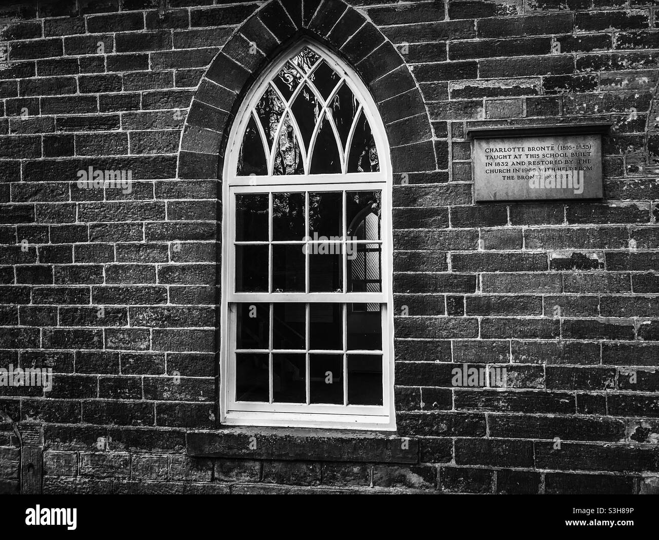 Schoolhouse window, Haworth Stock Photo - Alamy