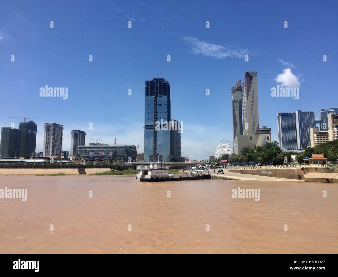 Phnom Penh city downtown modern urban skyline view of Koh Pich area ...