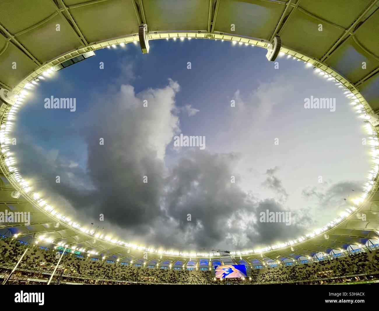 Sky through circular roof of Optus Stadium Perth Western Australia ...