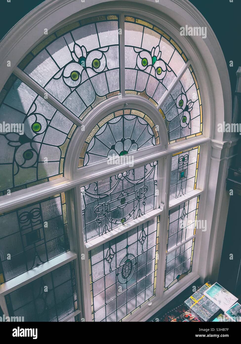 Daunts book shop stained glass window, Marylebone, London Stock Photo ...