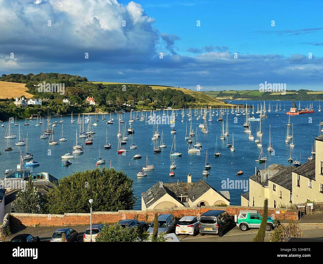 View of the estuary of the river Fal, Falmouth, Cornwall, August Stock ...