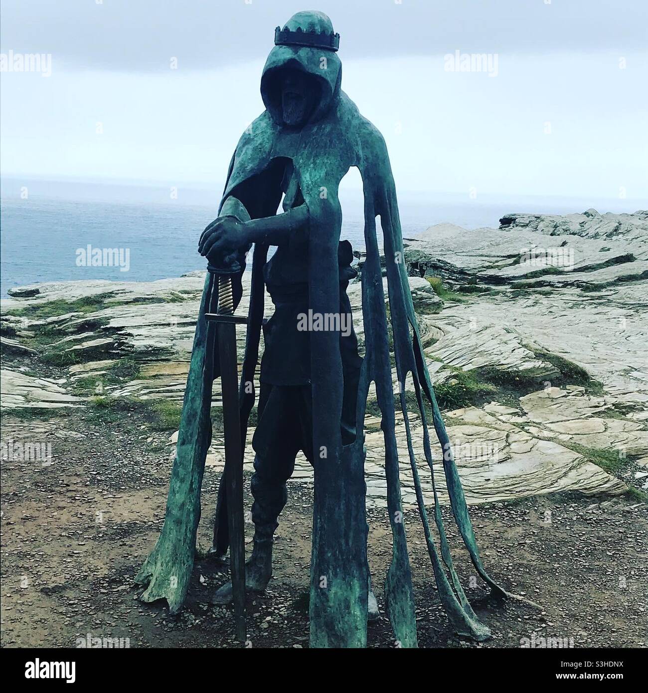 Statue Of King Arthur Tintagel Cornwall High Resolution Stock ...