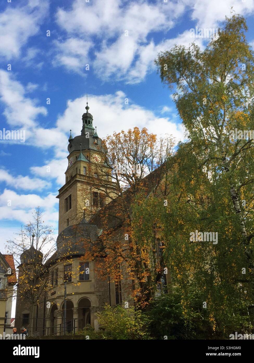 Church with clock tower in Neuenstein in Germany Stock Photo - Alamy