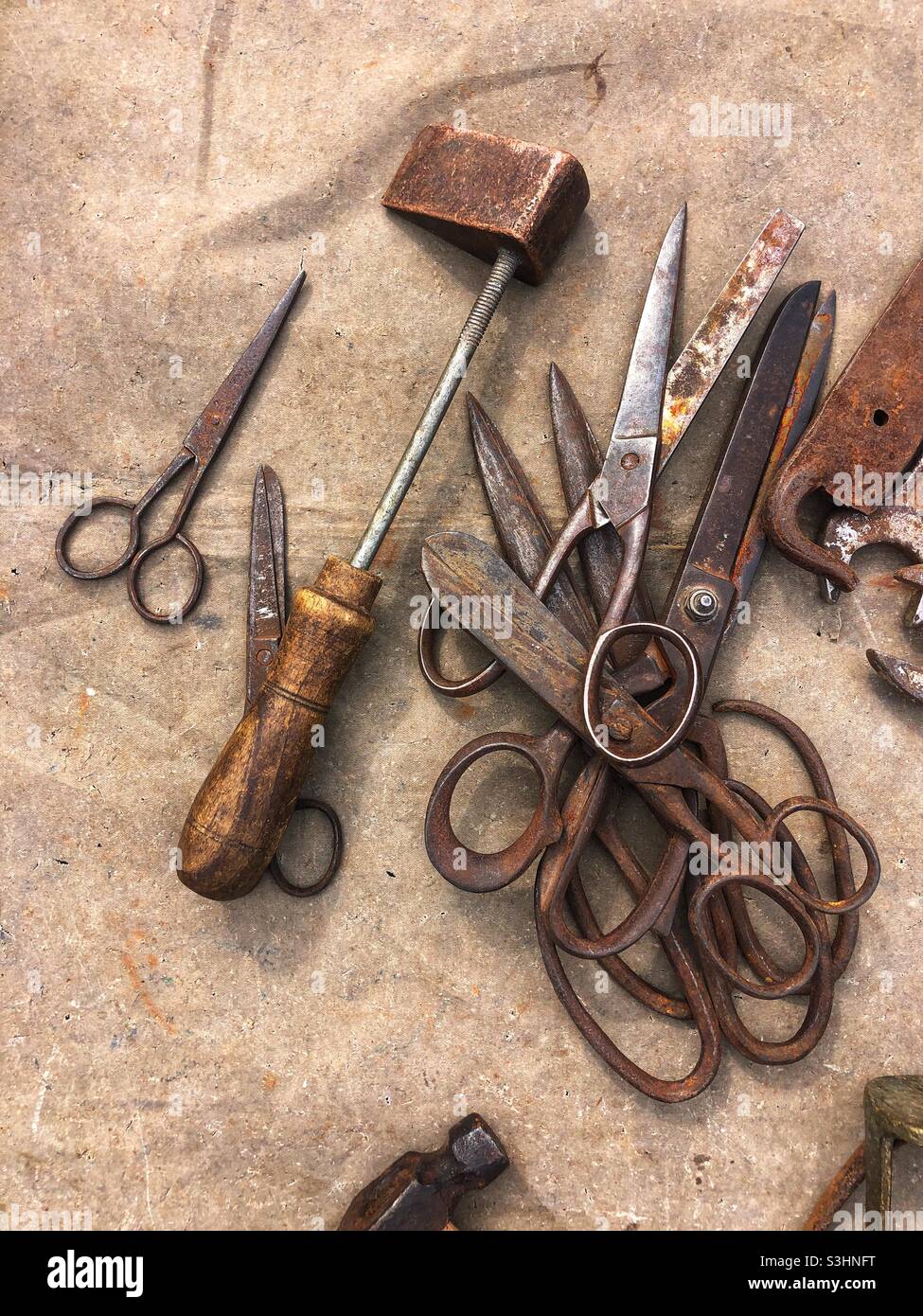 Rusty tools and scissors Stock Photo - Alamy