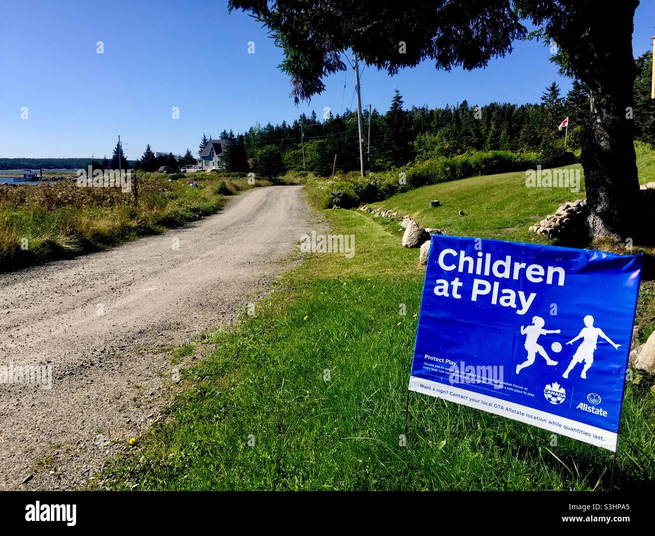 Children at Play sign on a country road by the sea, Halifax, Nova ...