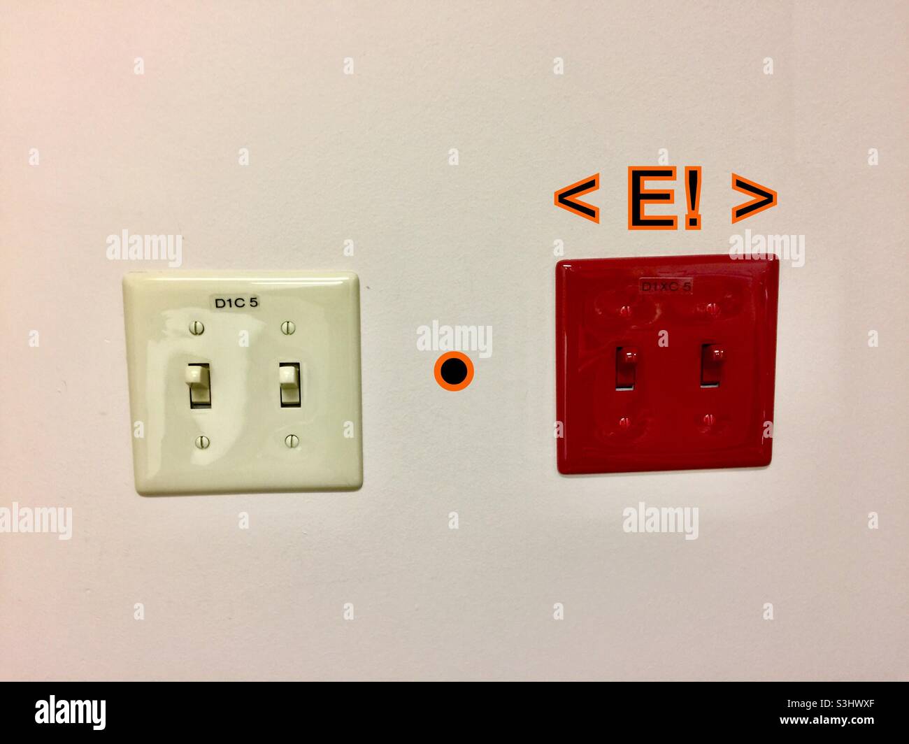Emergency Switch, marked in red. E! reinforces the red plate and ...