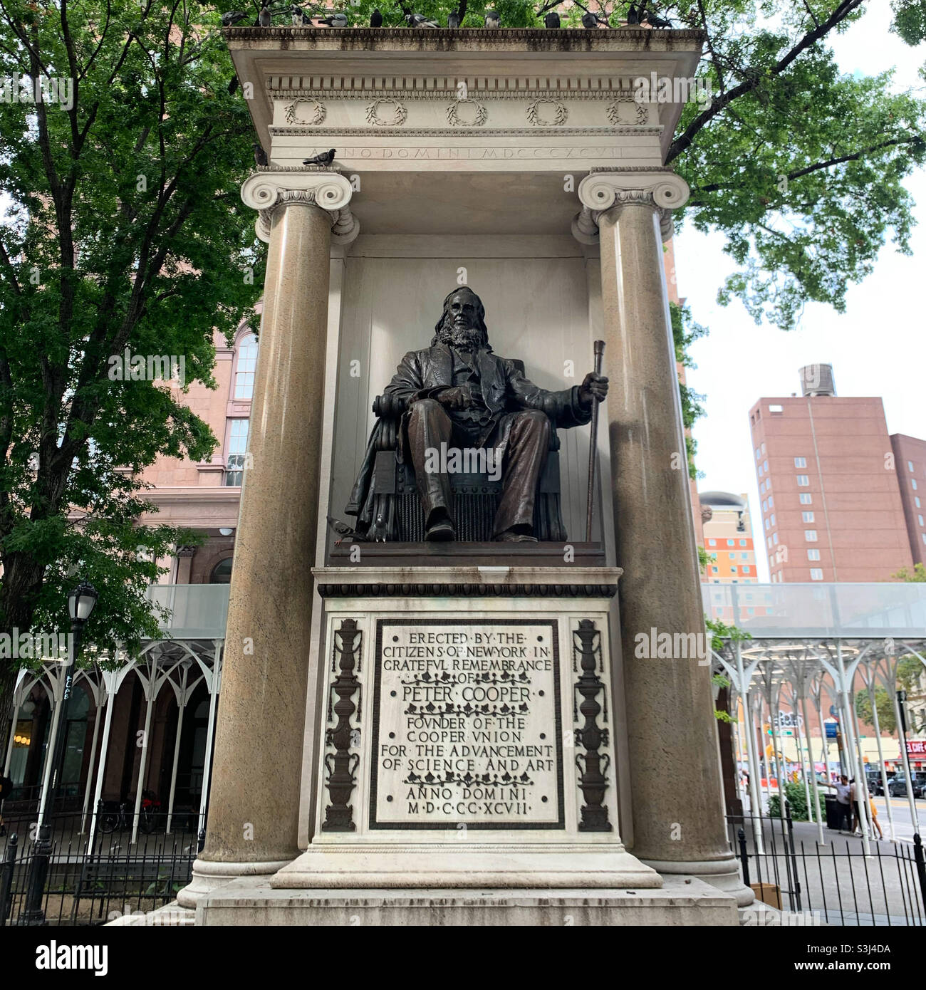 August, 2021, statue of Peter Cooper, founder of Cooper Union, East ...