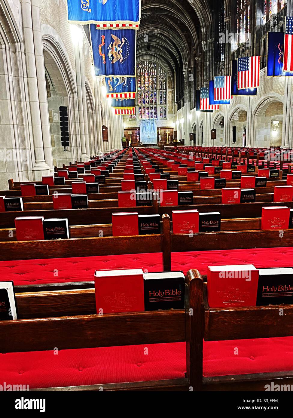 The interior of the Cadet Chapel at West Point New York features ...