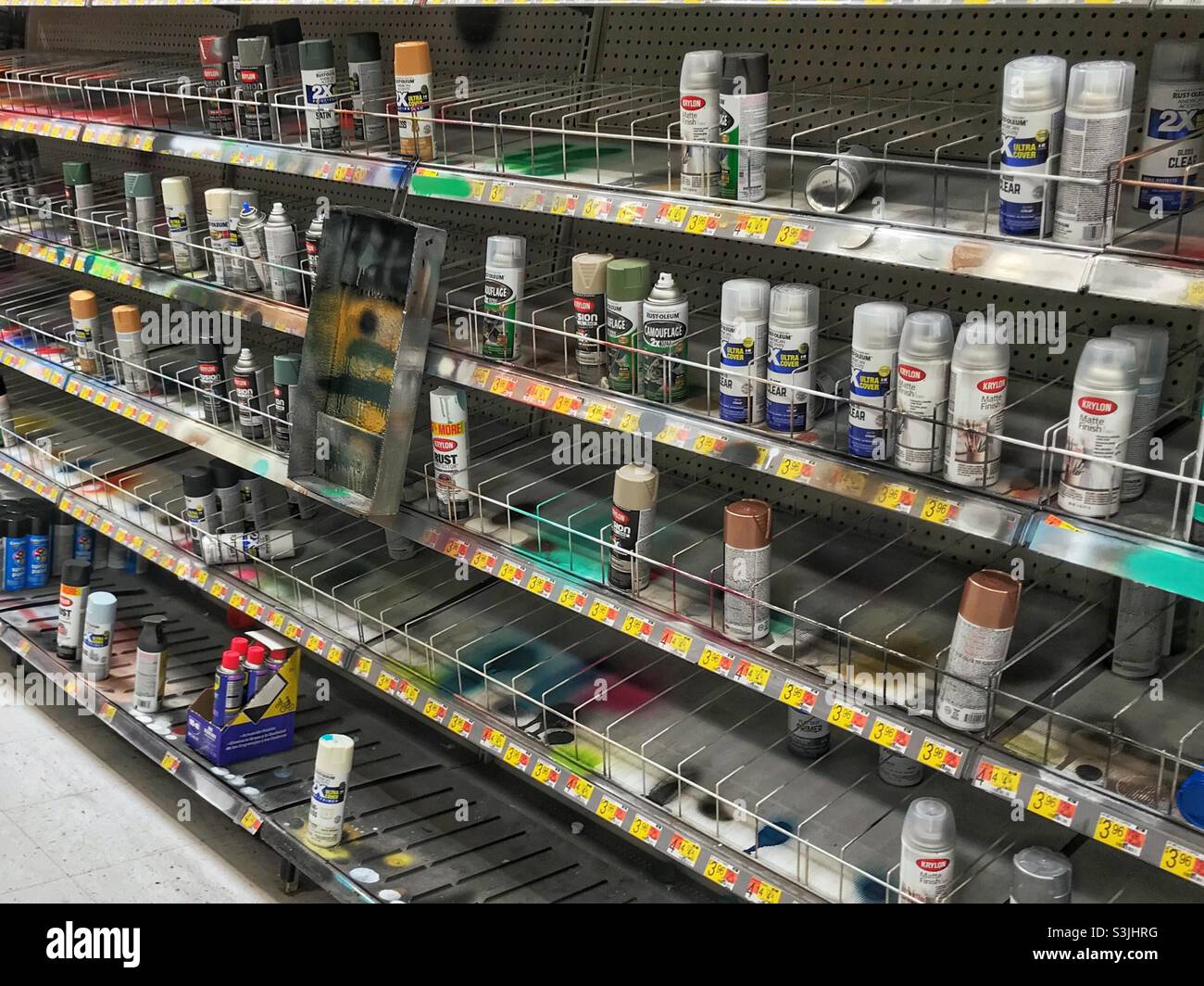 Scanty stock in the spray paint aisle Stock Photo - Alamy