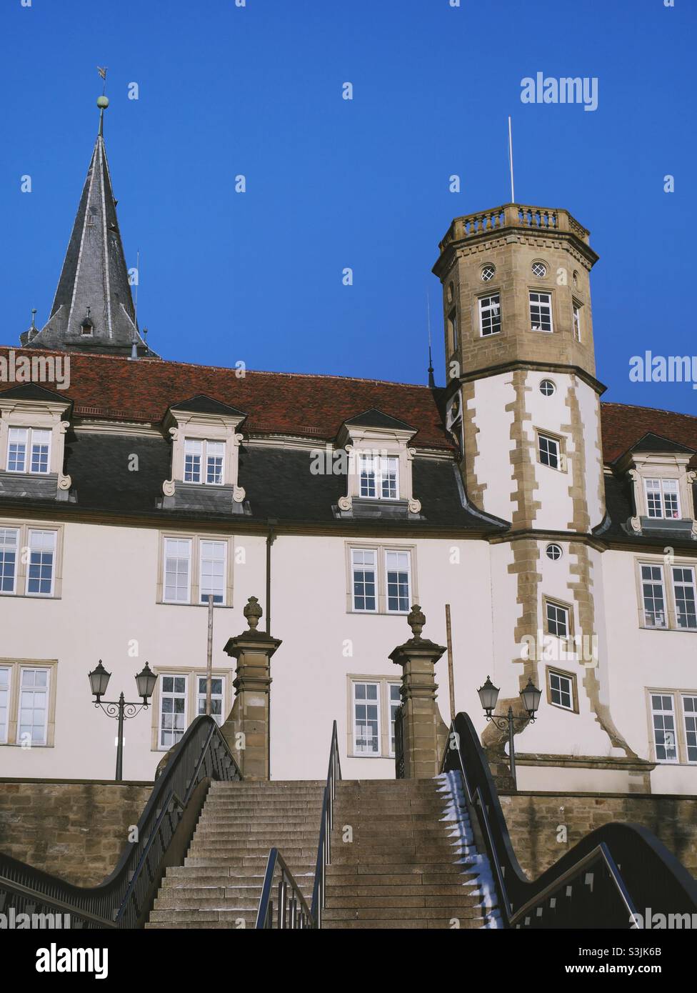 Stairs and historic buildings in Oehringen in Germany Stock Photo - Alamy