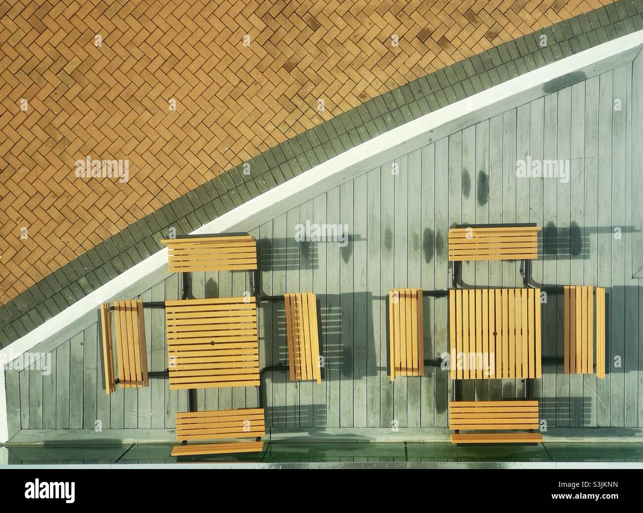 Looking down on tables at the Hong Kong waterfront Stock Photo - Alamy