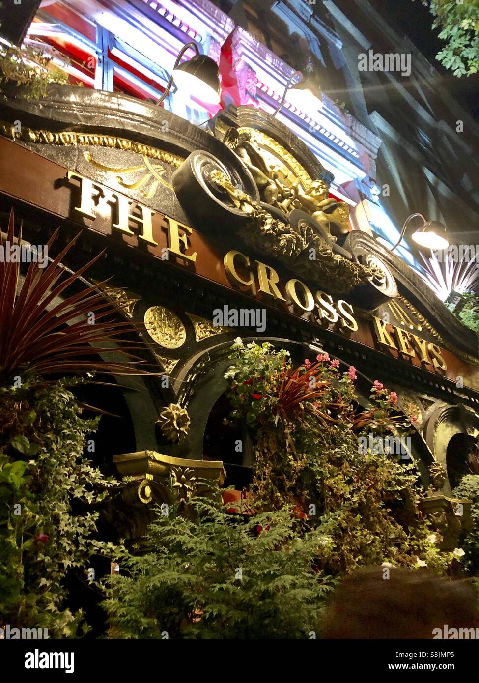 London Pub The Cross Keys exterior Covent Garden lit up at night with ...