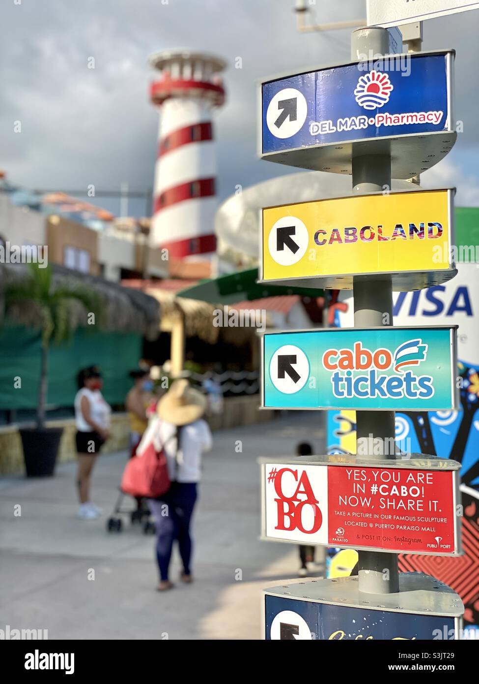 Cabo San Lucas signs and lighthouse Stock Photo - Alamy