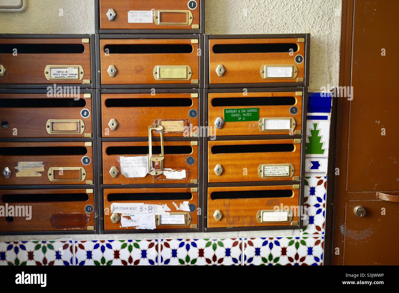 Mailboxes with blue and white traditional tile Madrid Spain Stock Photo ...