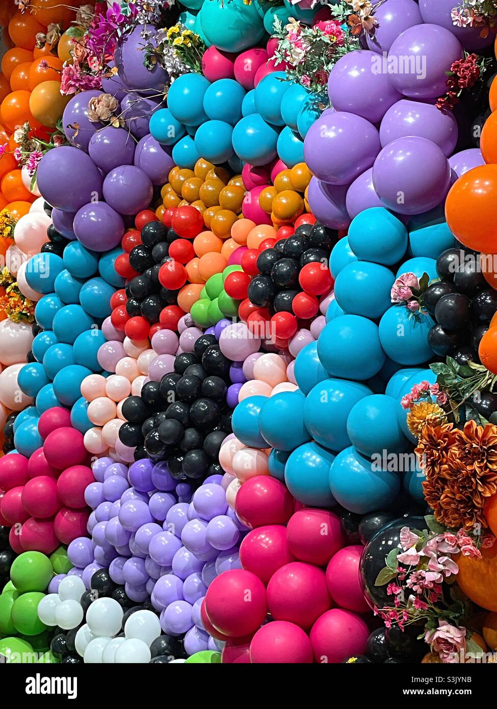 Balloons of all colors in a Halloween themed display Stock Photo - Alamy