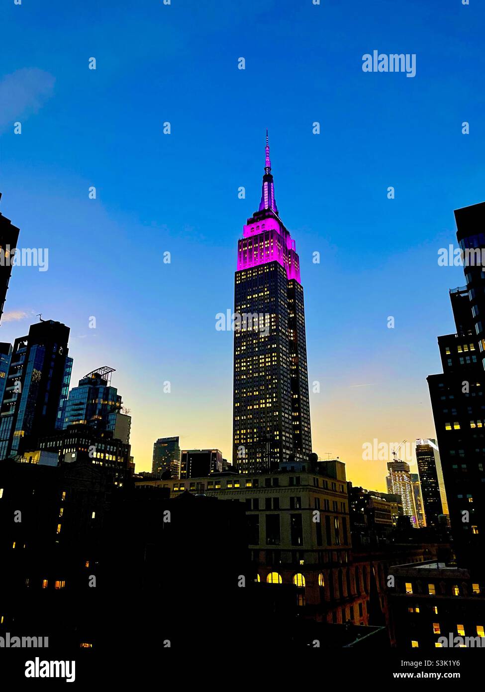 Purple Tower Lights on top of the Empire State Building October 21 ...
