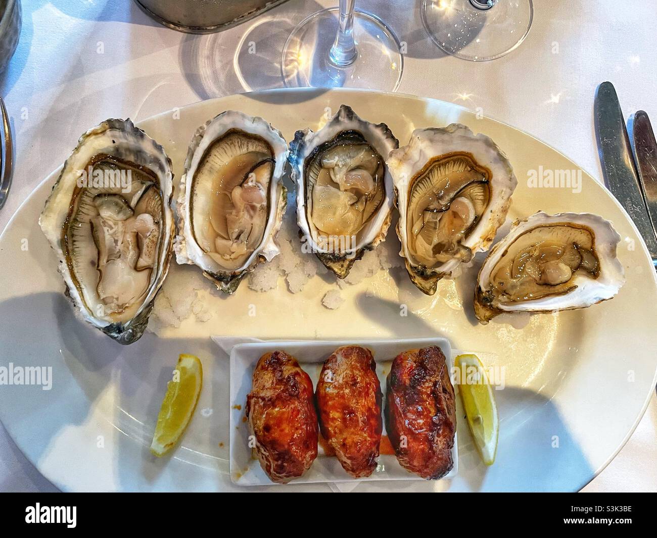 Oysters Charentaise starter at Rick Stein’s seafood restaurant, Padstow ...