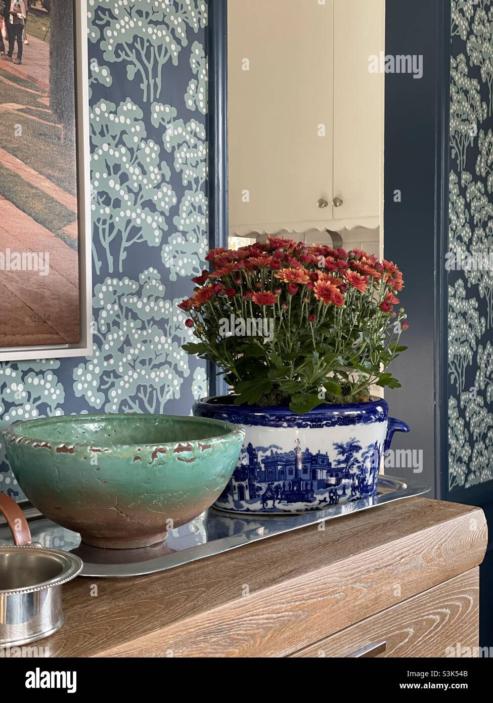 Mums in cache pot Stock Photo - Alamy